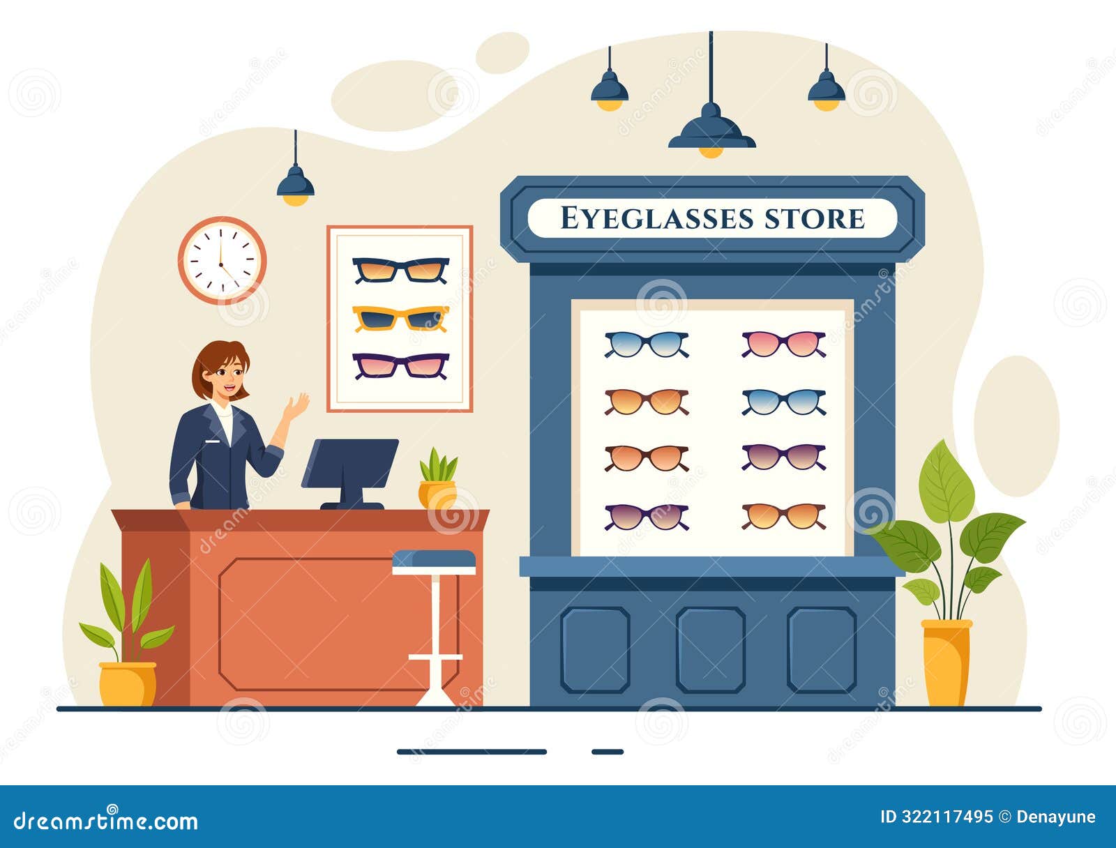 Vector Illustration of an Eyeglasses Store or Optical Shop Featuring ...