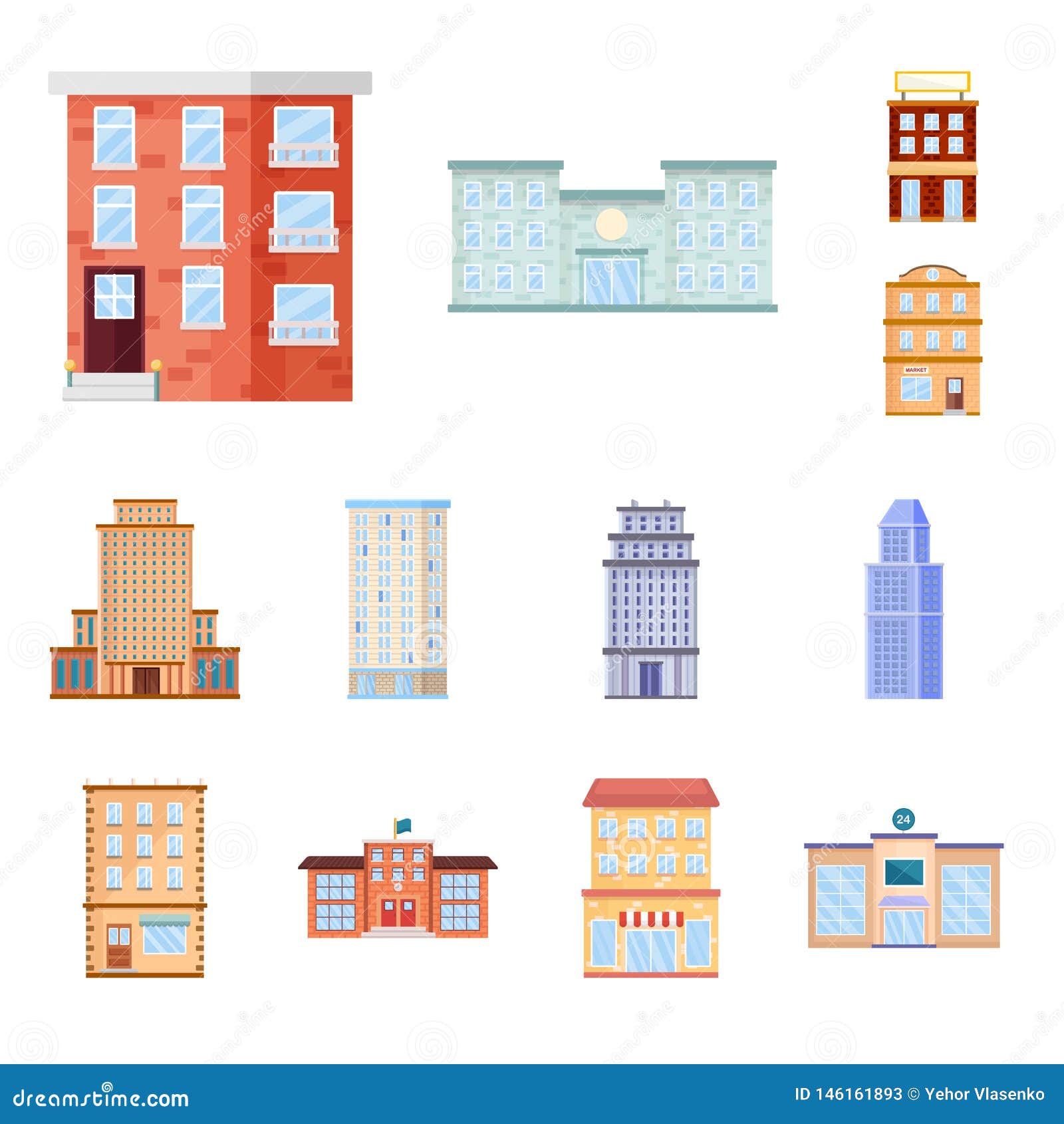 Vector Design of Facade and Building Icon. Set of Facade and Exterior ...