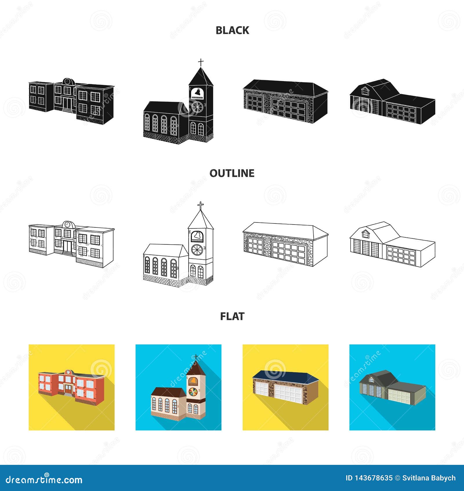 Vector Design of Facade and Housing Symbol. Set of Facade and ...