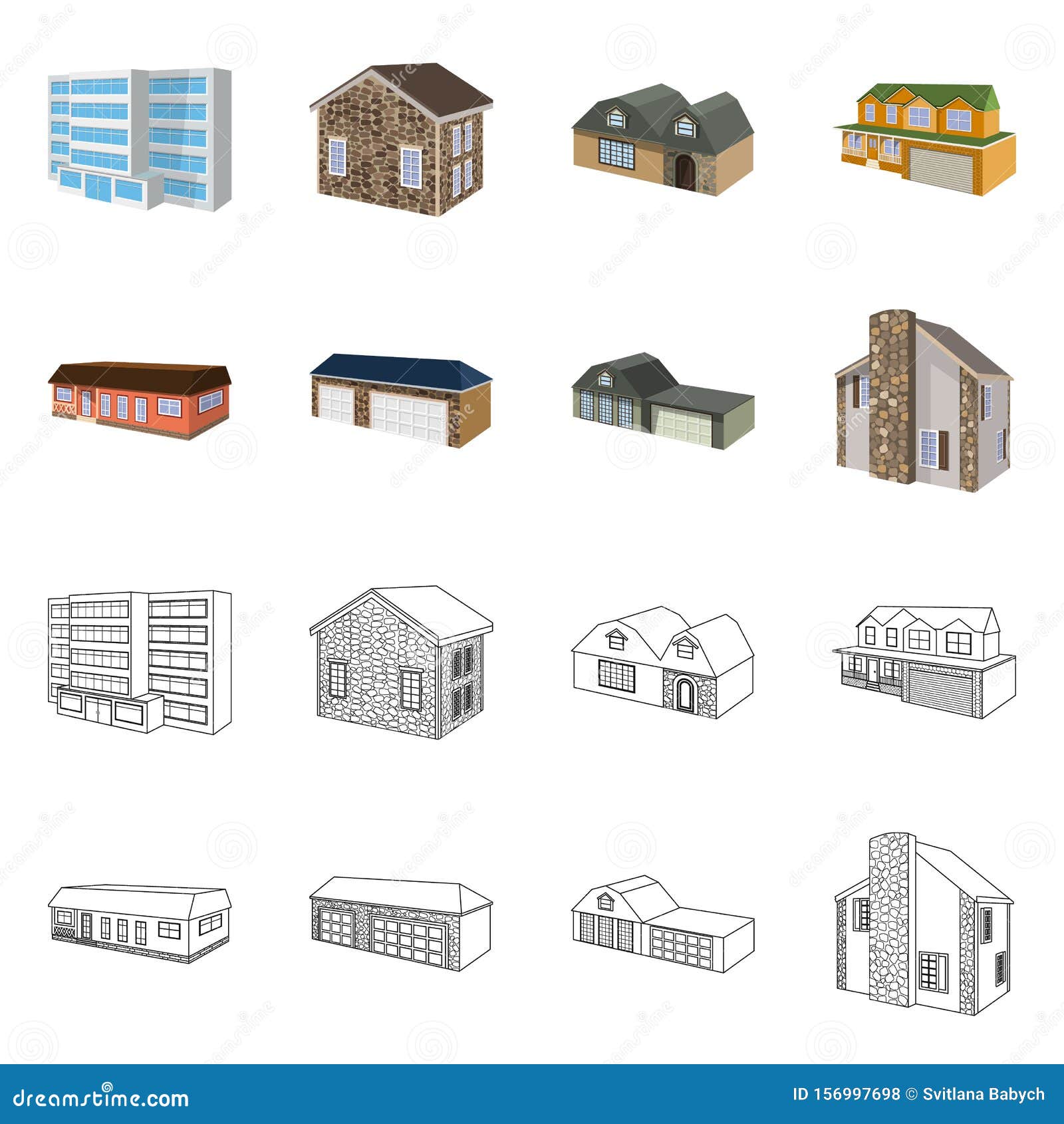 Vector Design of Facade and Housing Icon. Set of Facade and ...