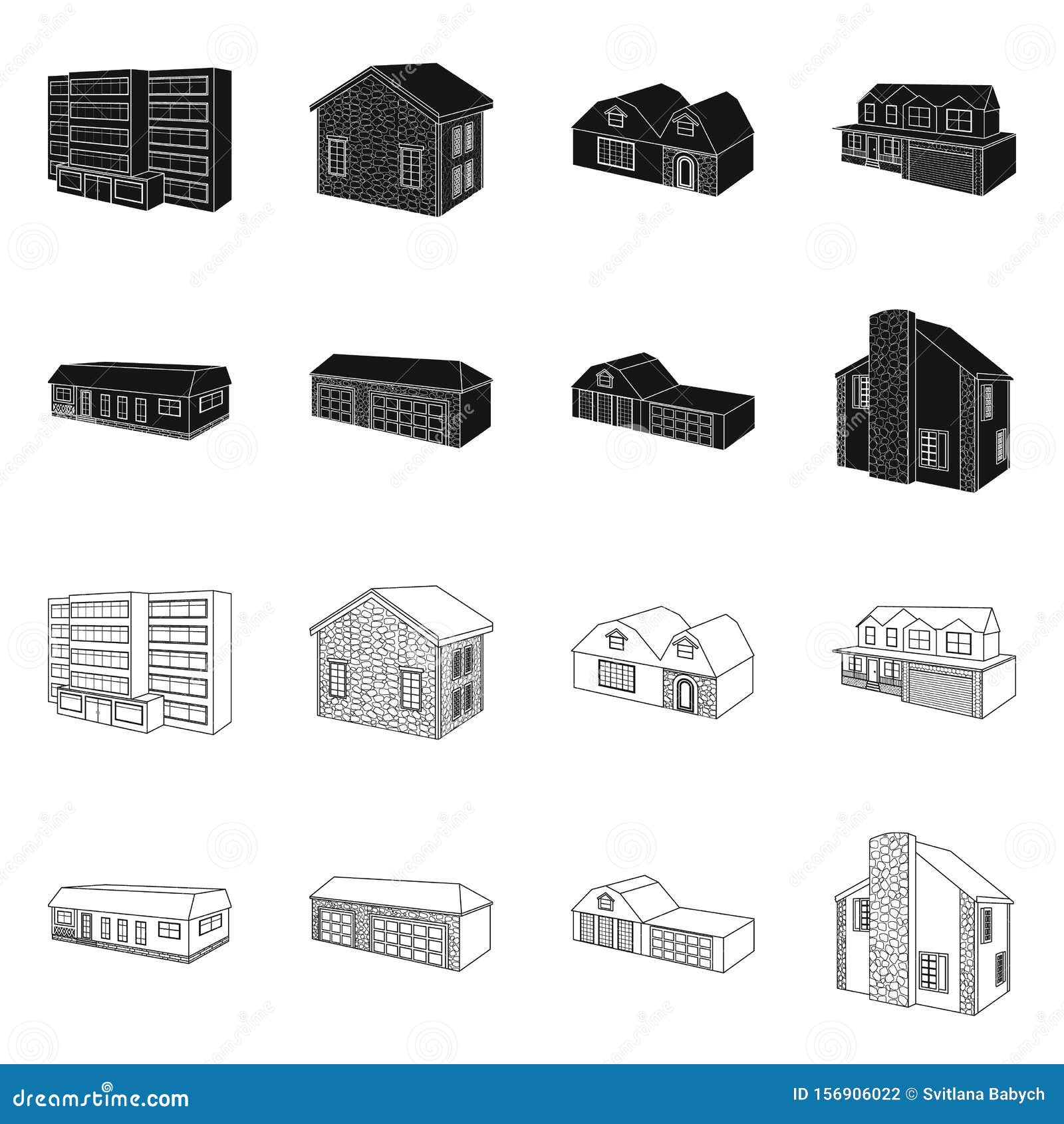 Vector Illustration of Facade and Housing Symbol. Collection of Facade ...