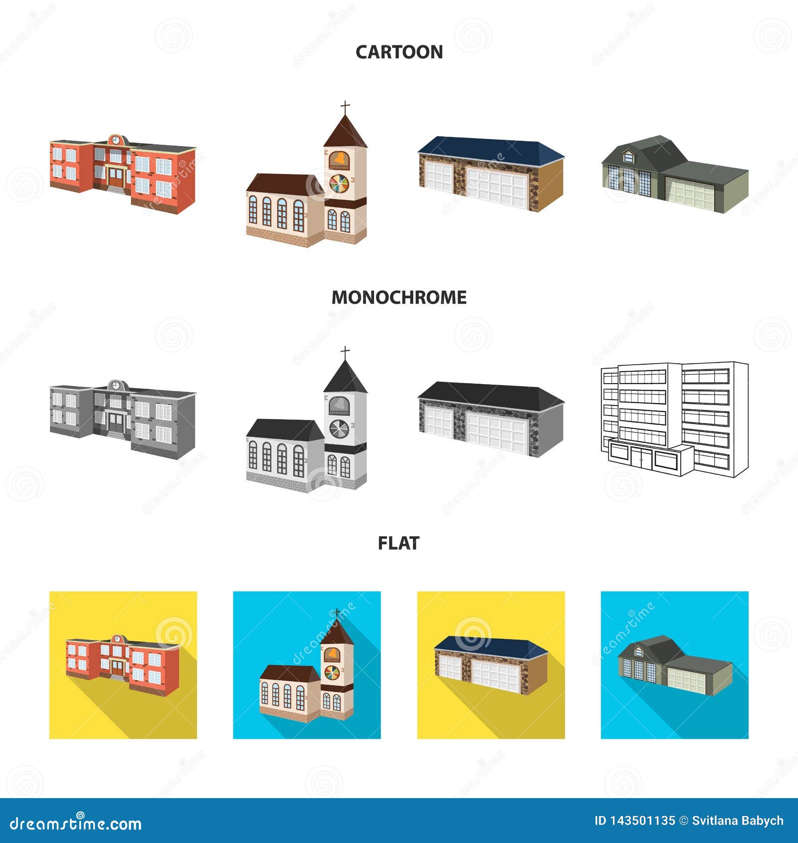 Vector Illustration of Facade and Housing Symbol. Set of Facade and ...