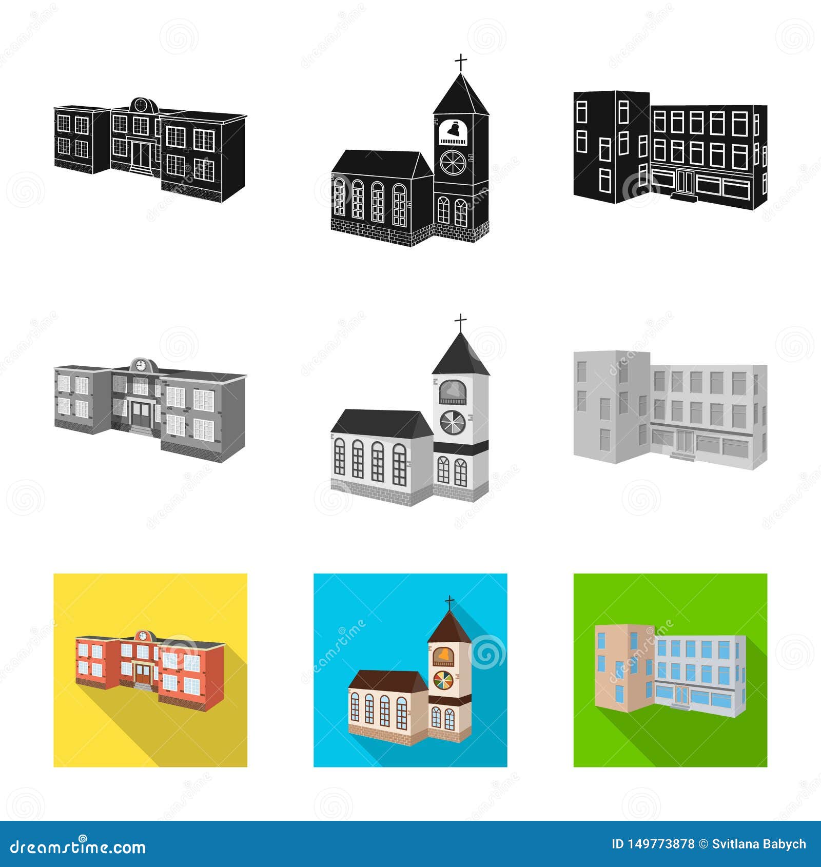 Vector Illustration of Facade and Housing Symbol. Set of Facade and ...