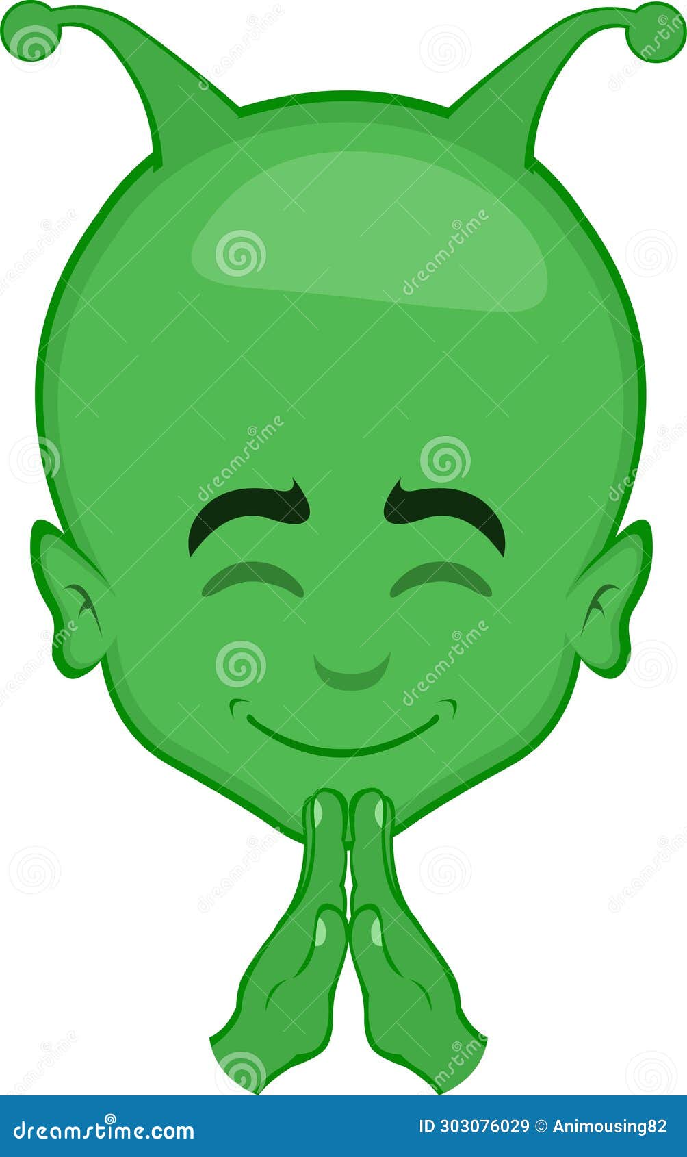 Vector Illustration Head Alien Extraterrestrial Hands Pray Stock Vector ...