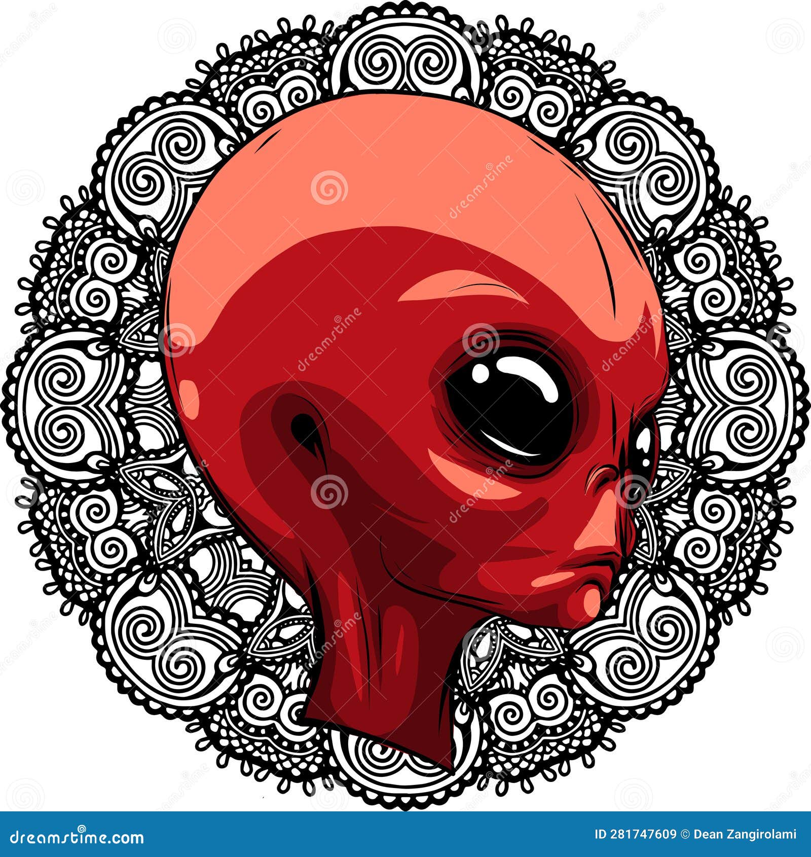 Vector Illustration of Face Alien with Mandala in Background Stock ...