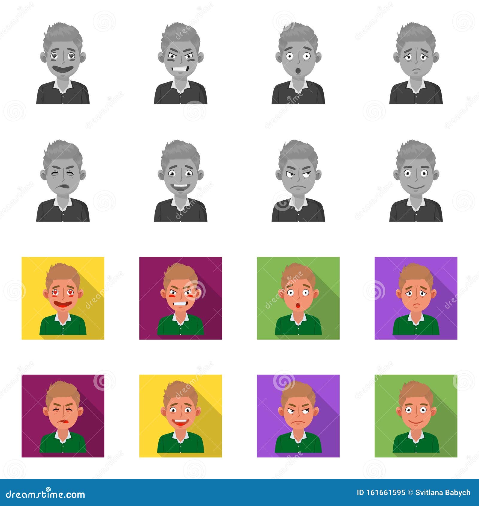 Vector Illustration of Face and Boy Sign. Set of Face and Expression ...