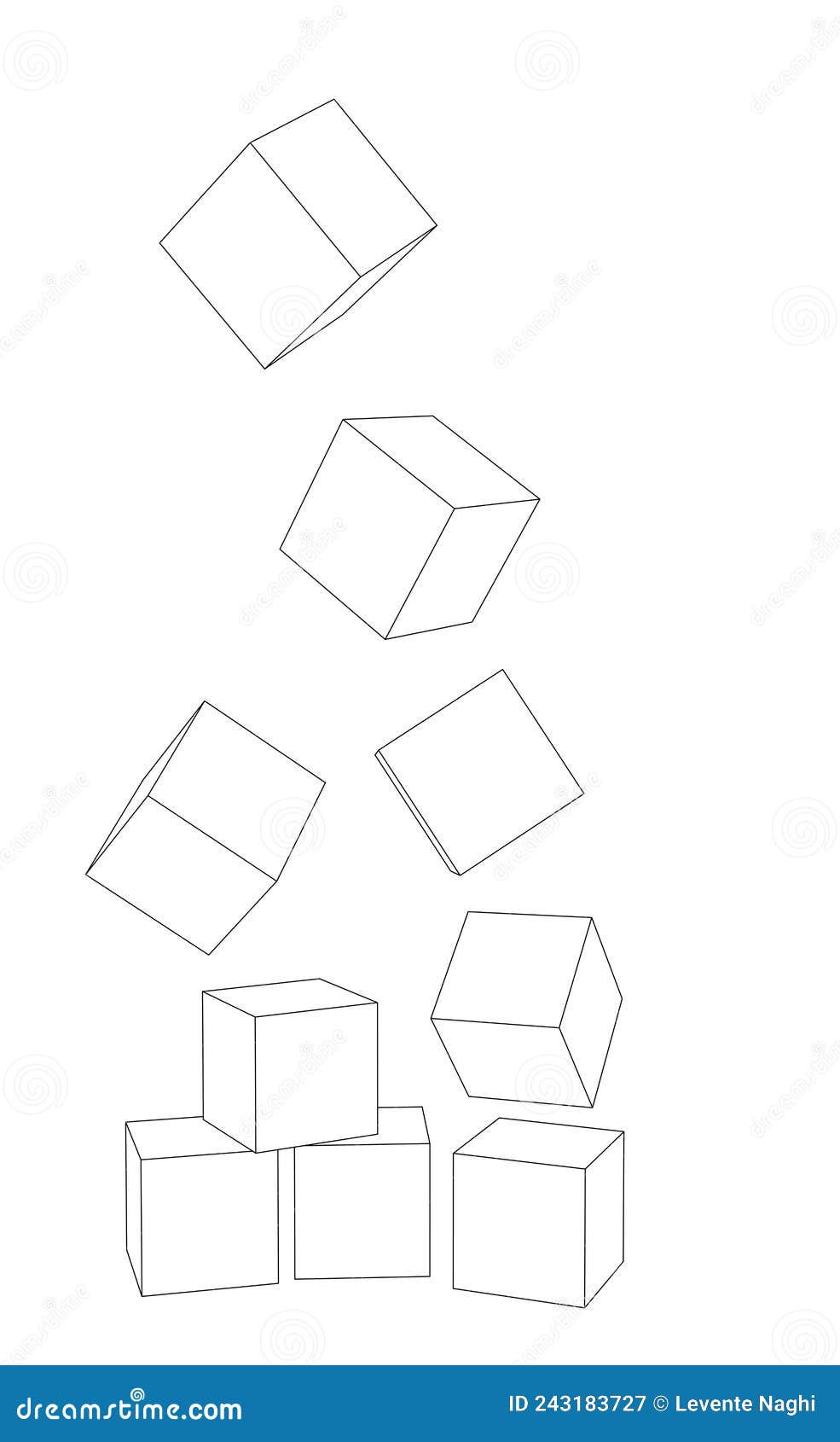 Vector Illustration of Falling Cubes Line Art Stock Vector ...