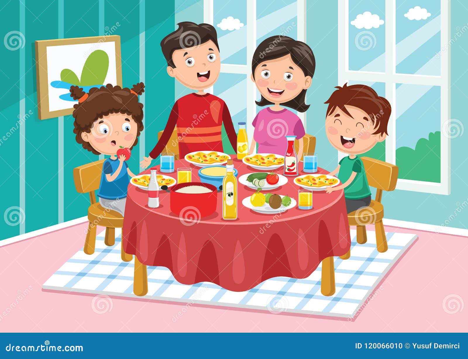 Vector Illustration of Family Having Dinner Stock Vector - Illustration ...