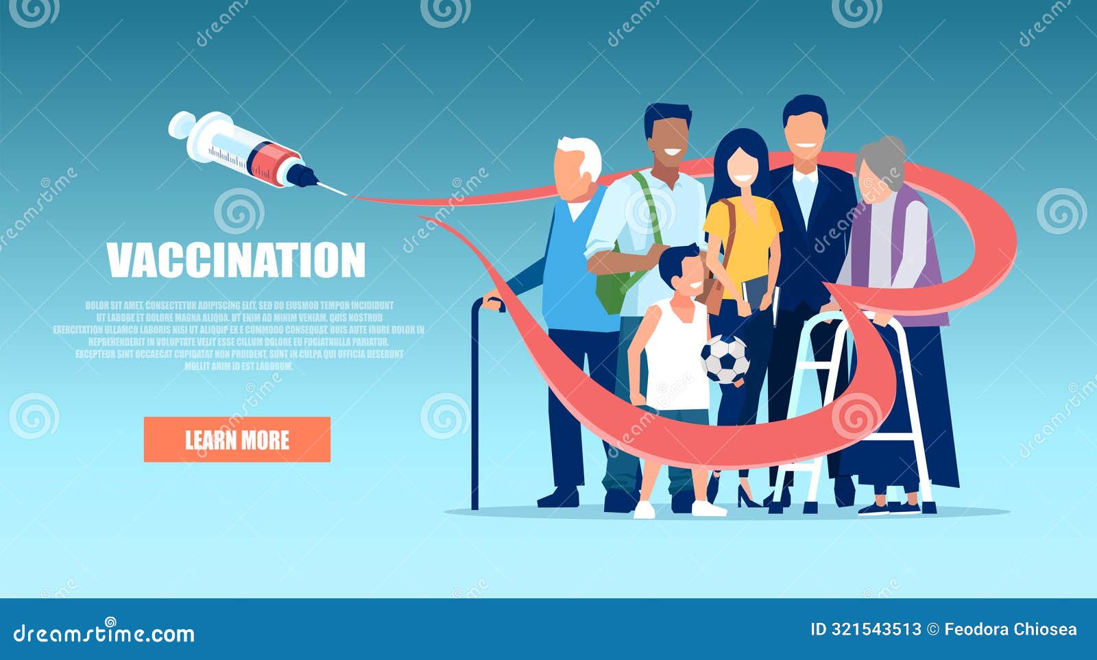 Family Vaccination Concept Design. Time To Vaccinate Banner - Syringe ...