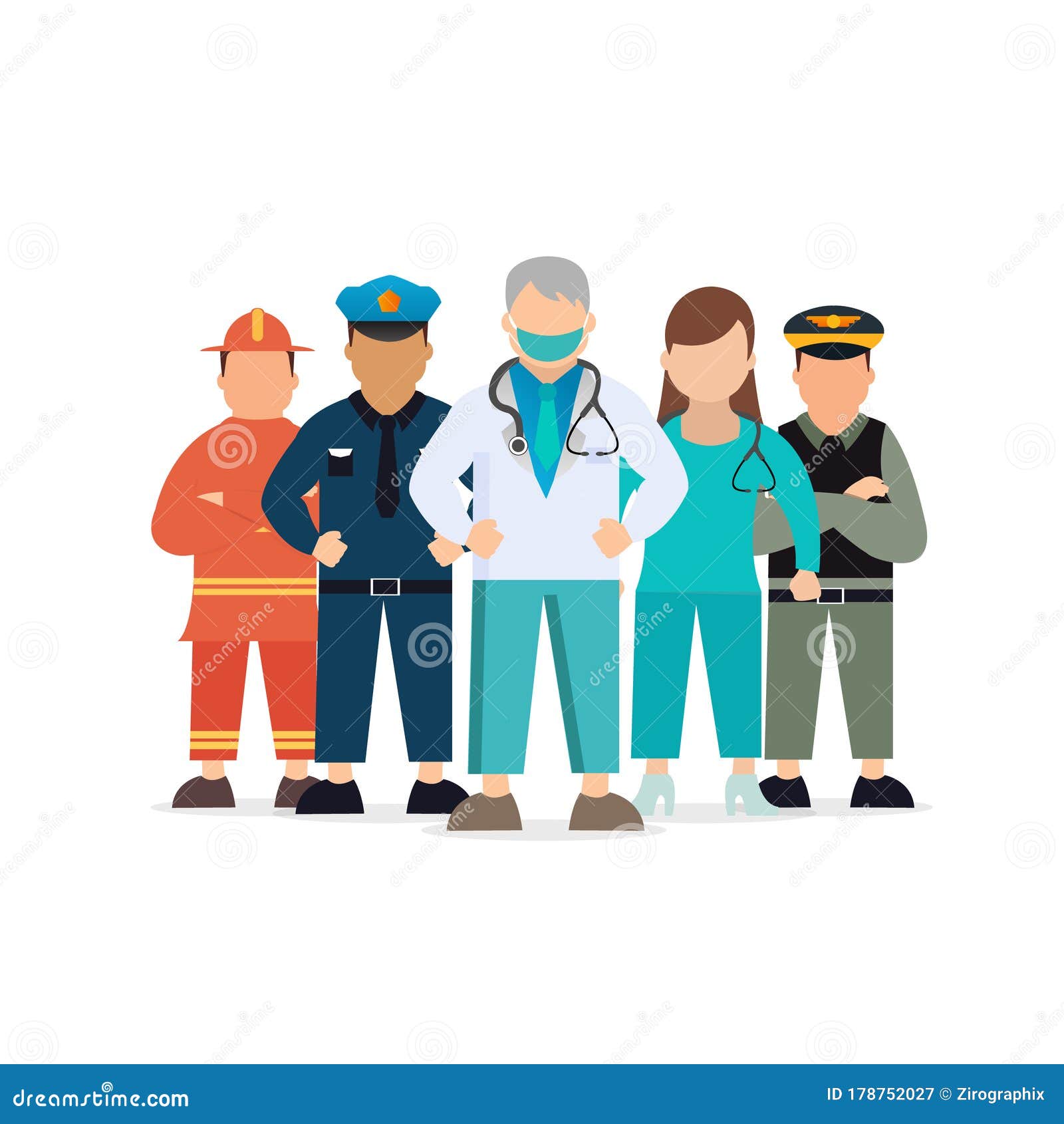 Vector Illustration of a Famous Professions Super Heroes Stock ...