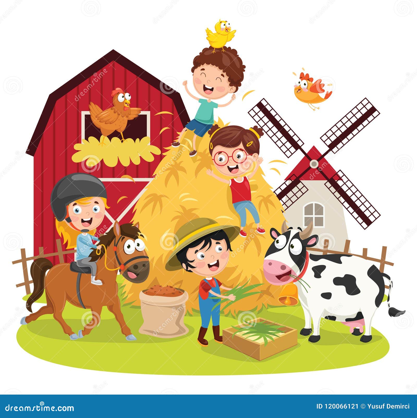 Vector Illustration of Farm Kid Stock Vector - Illustration of animal ...