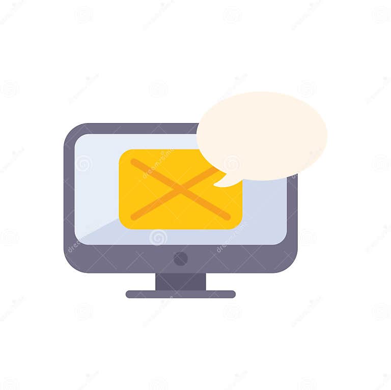 Desktop Computer Displaying Email Notification with Speech Bubble for ...