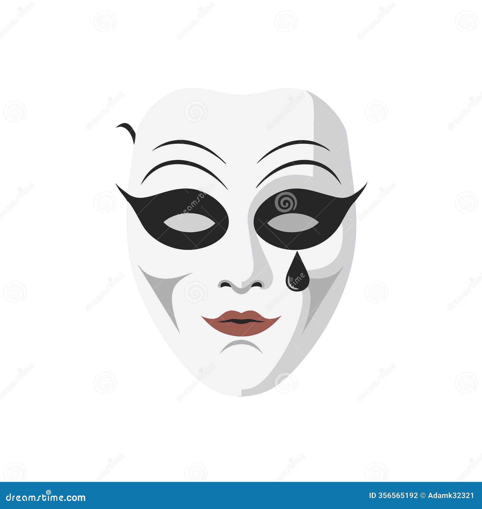 Dramatic White Theater Mask with Black Tear Drop Vector Illustration ...