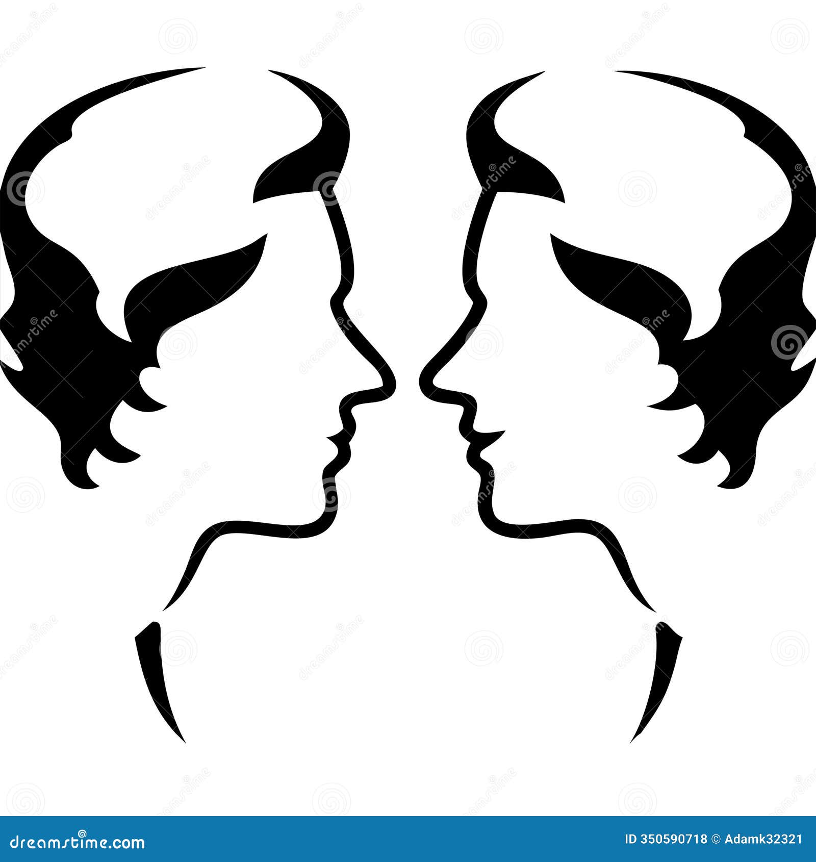 Silhouette Art of Twin Profiles Face-to-Face Vector Illustration Stock ...