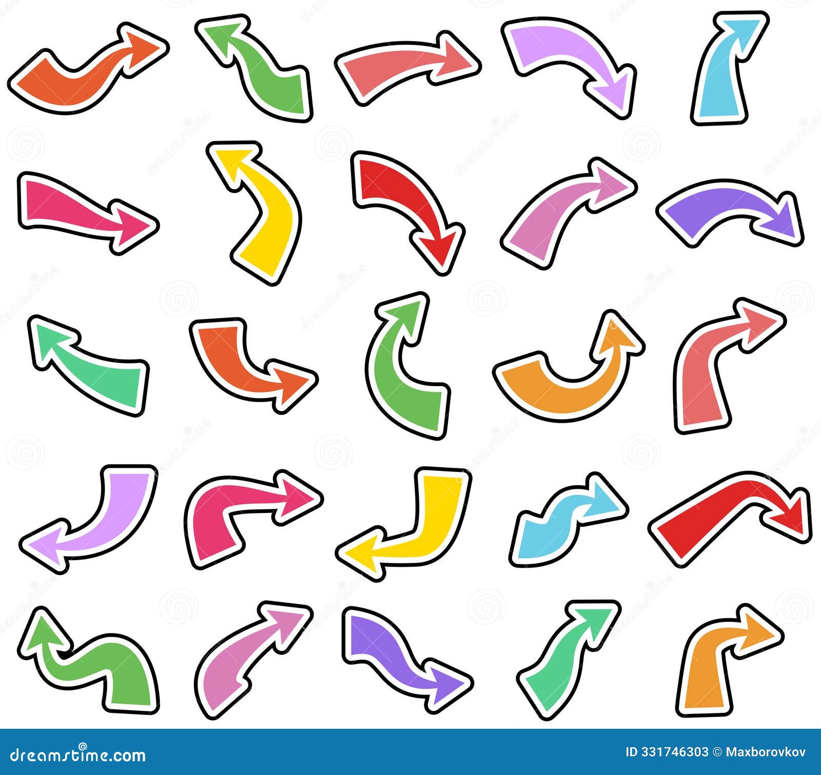 Curved Colorful Arrow Icons with Bold White Outlines Stock Illustration ...