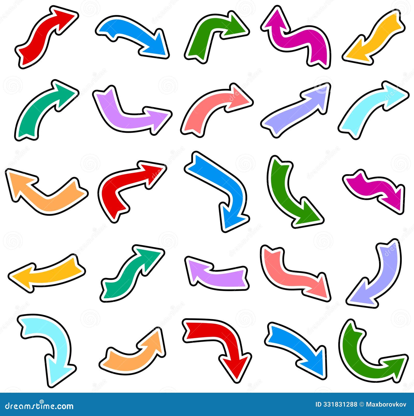 Curved Colorful Arrow Icons with Bold White Outlines Stock Illustration ...