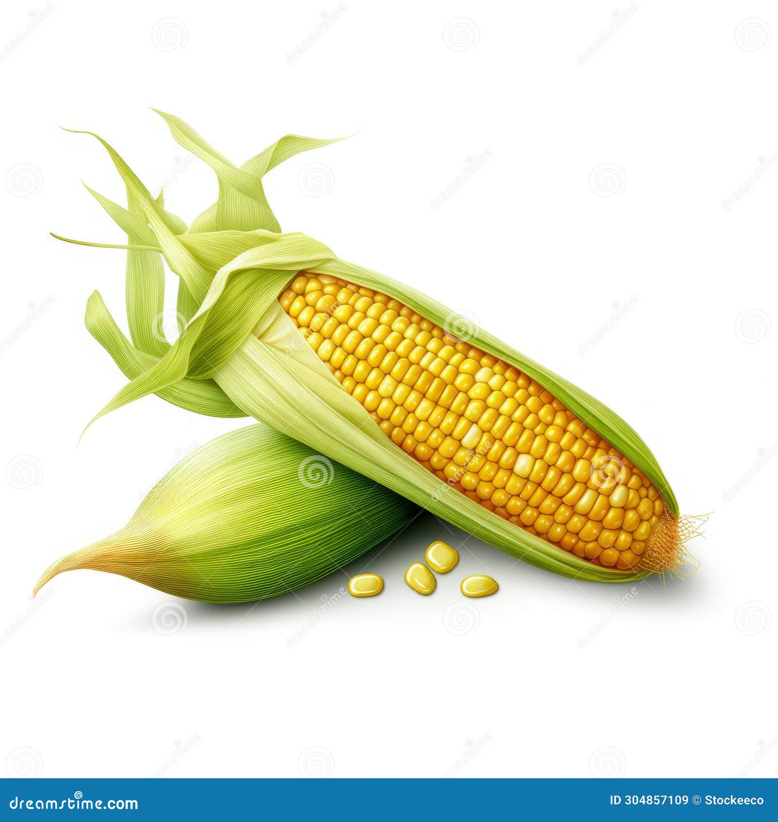 Vibrant Corn Cob Art: Realistic Forms on White Background Stock ...