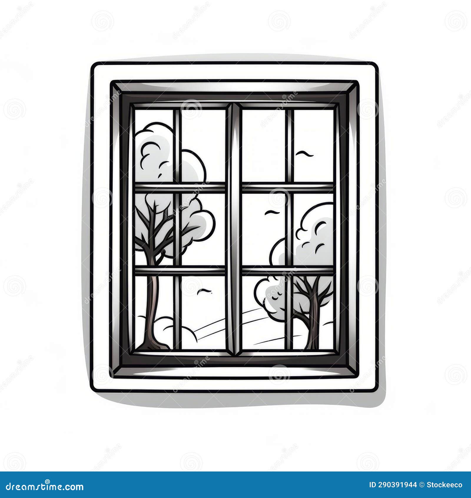 Minimalist Cartoon Window Illustration with Trees Stock Illustration ...