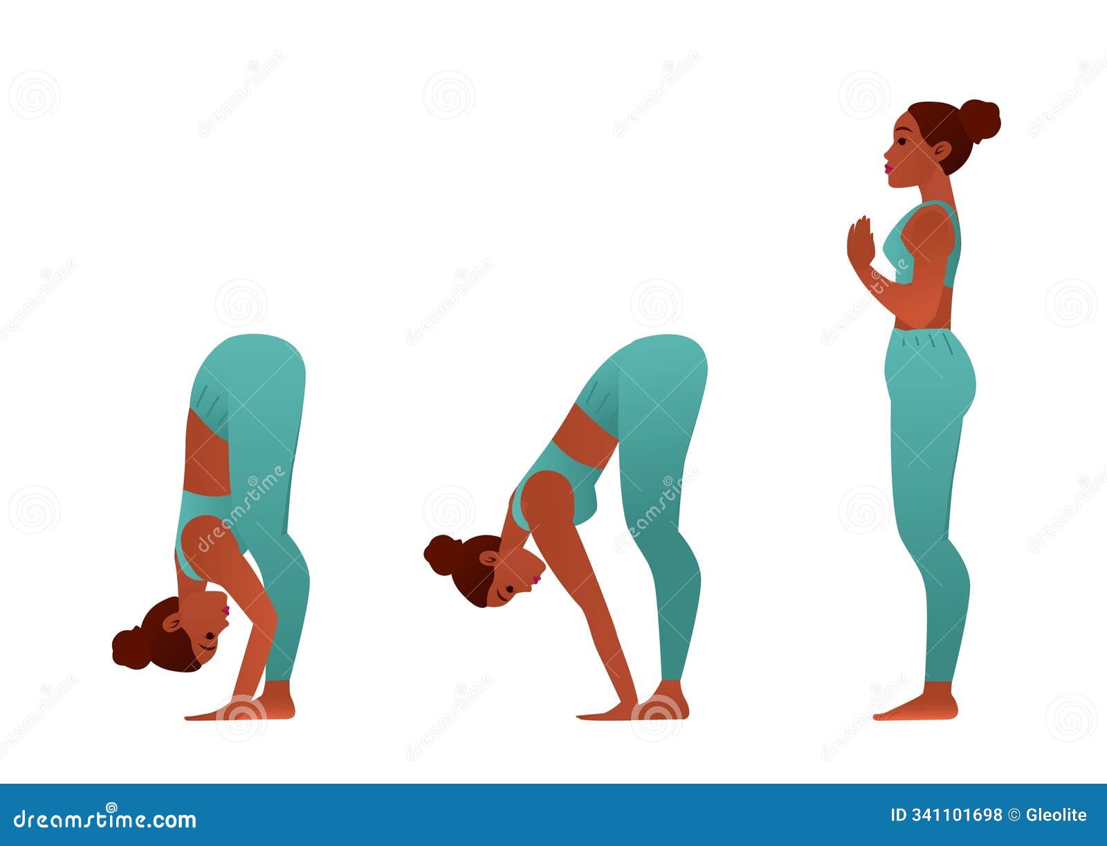 Vector Illustration Of A Female Practicing Tadasana, Uttanasana, And ...