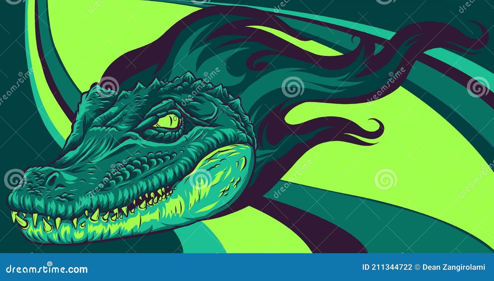 Vector Illustration, a Ferocious Alligator Head with Flames Stock ...