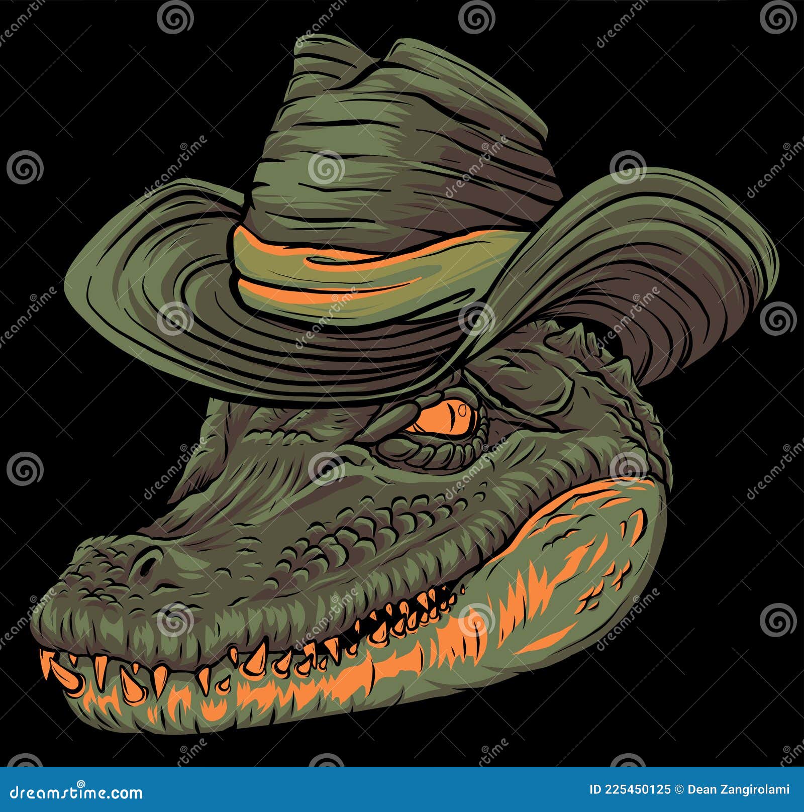 Vector Illustration, a Ferocious Alligator Head with Hat Stock Vector ...
