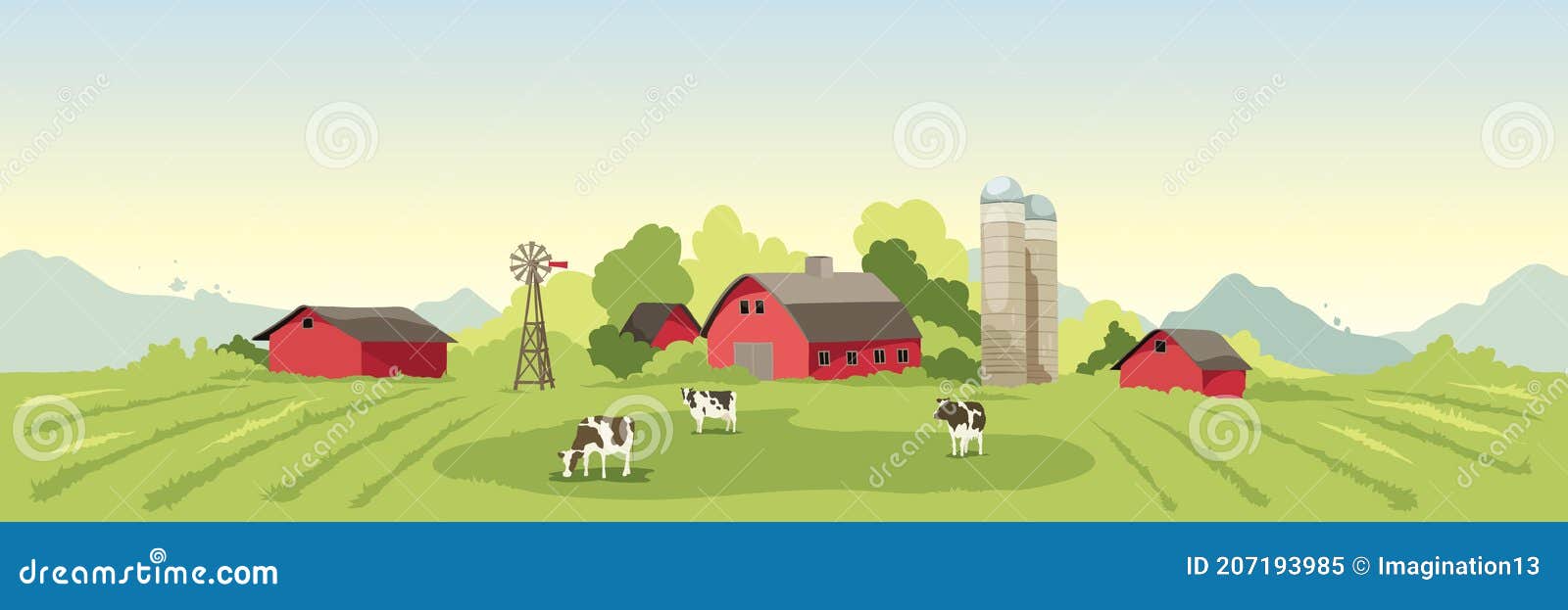 Abstract Rural Landscape with Farm House. Stock Vector - Illustration ...