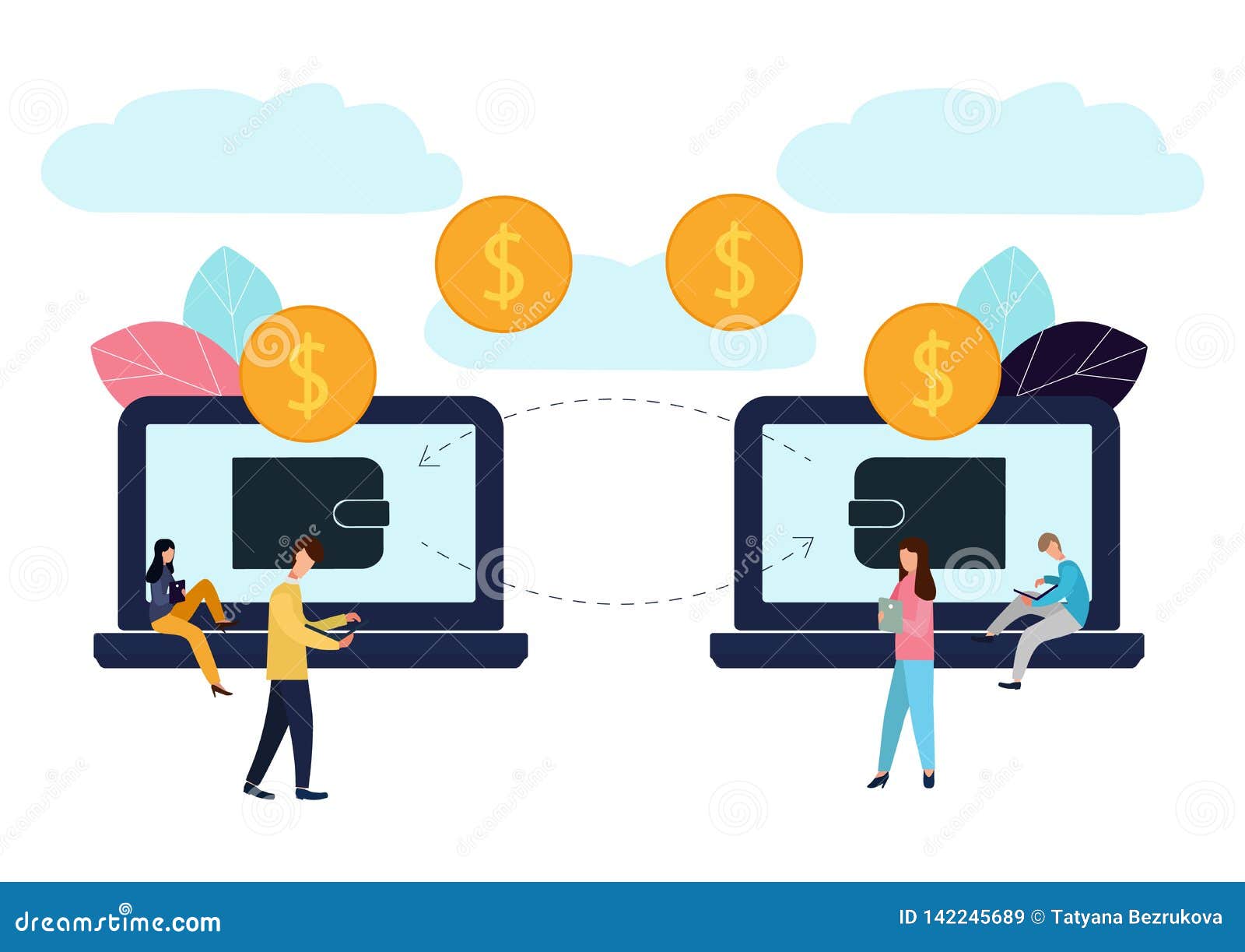 Vector Illustration of Financial Transactions, Money Transfer ...