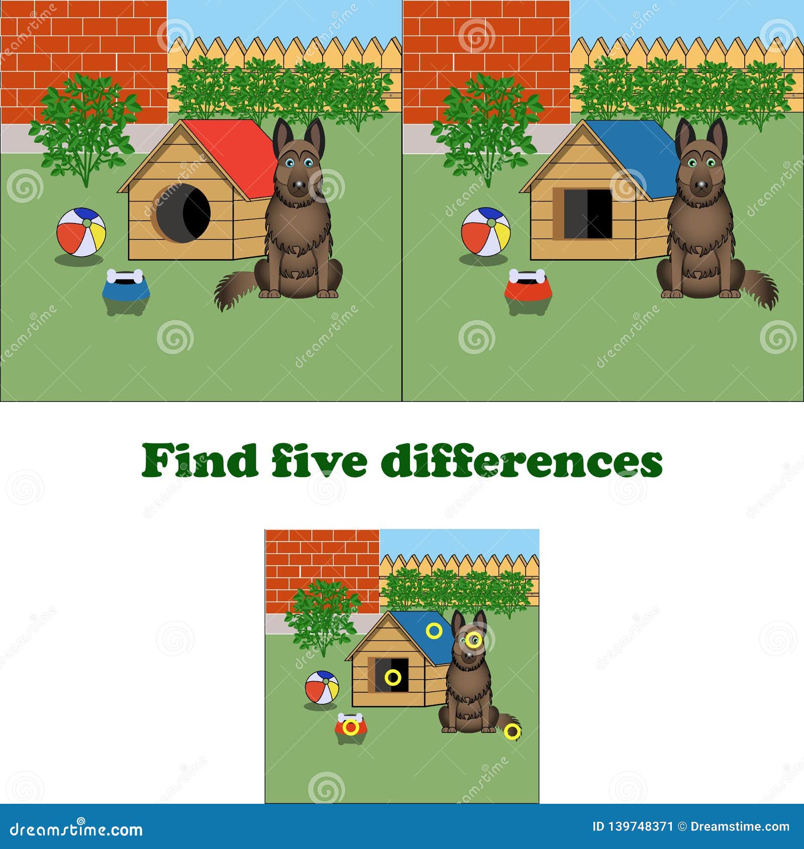 Vector Illustration Find 5 Differences in the Picture with the Dog ...