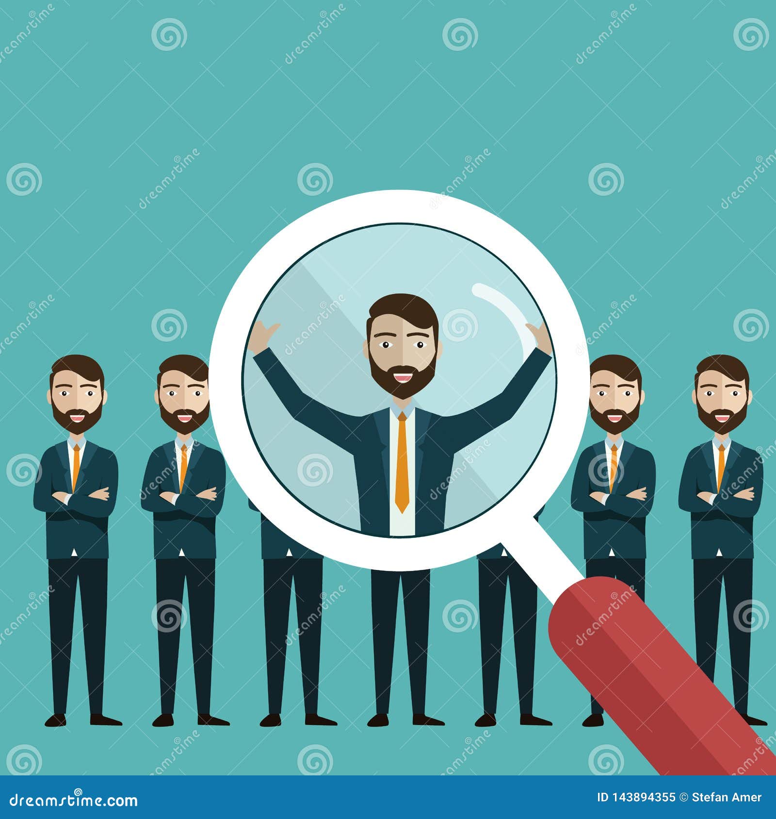 Vector Illustration of Finding Professional Staff with Magnifying Glass ...
