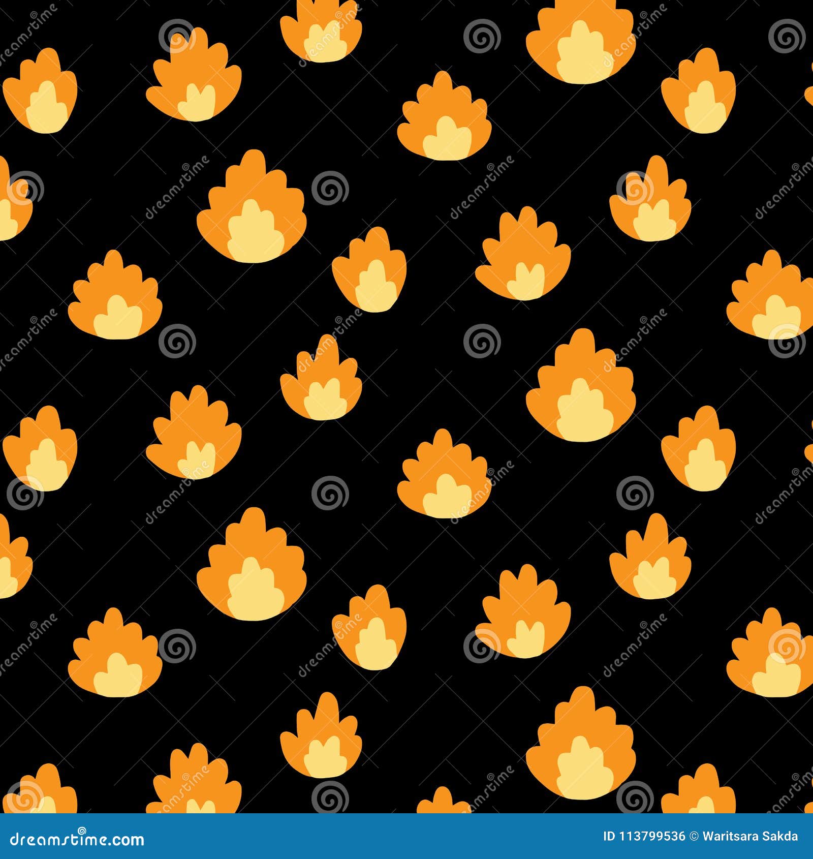 Vector Illustration of Fire Pattern on Black Background.Abstract Doodle ...