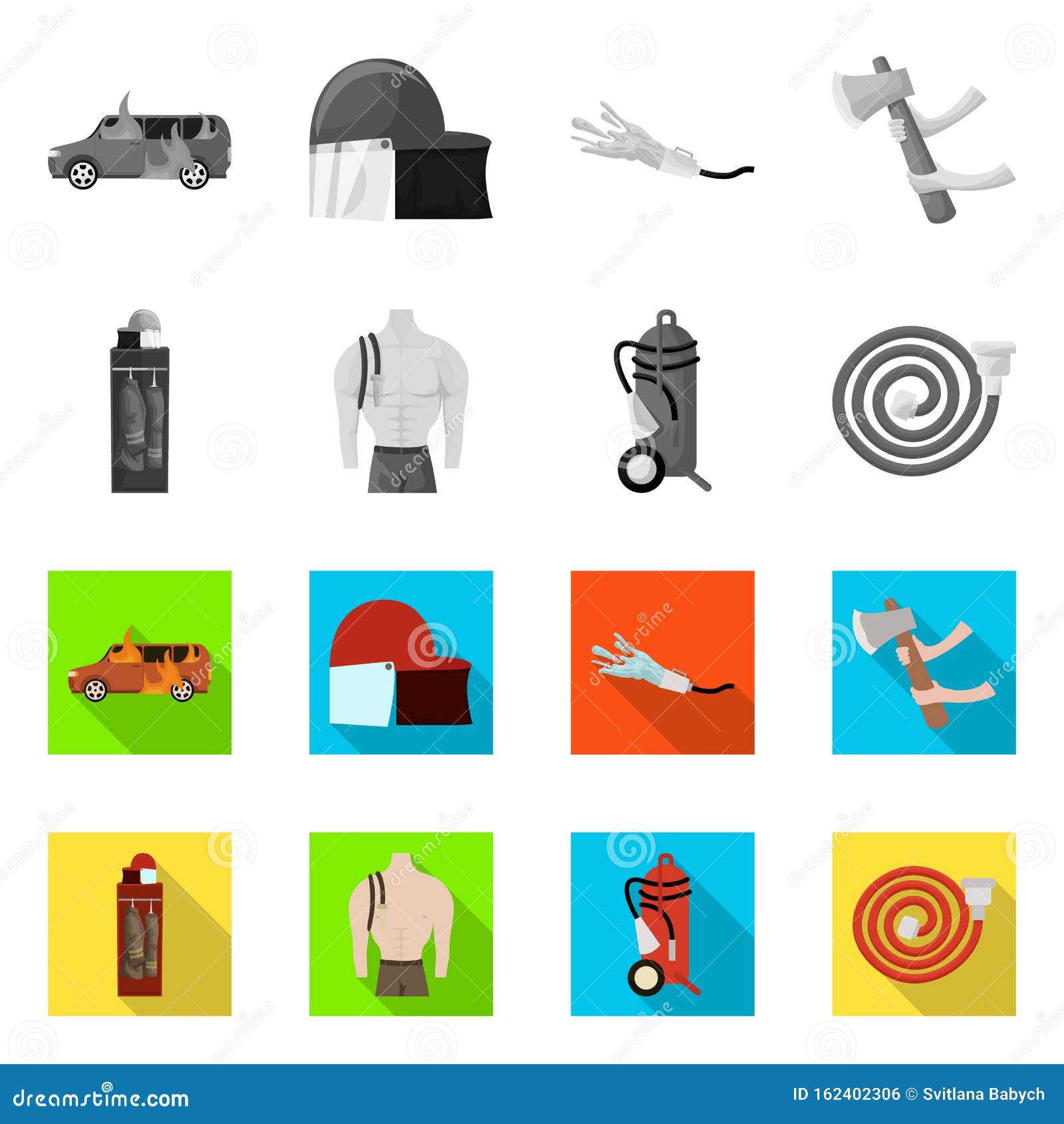 Vector Design of Firefighters and Fire Icon. Collection of Firefighters ...