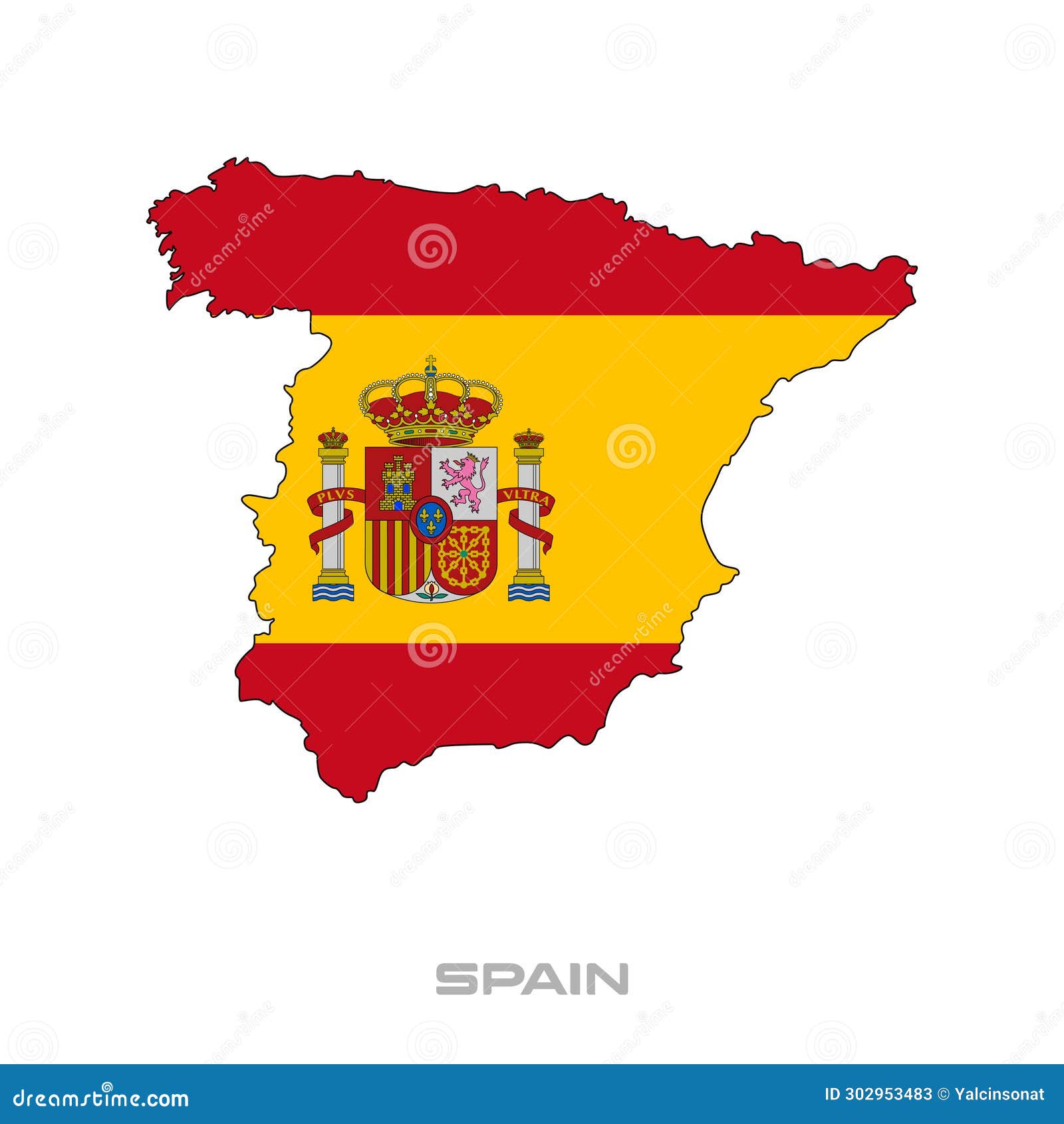 Vector Illustration of the Flag of Spain with Black Contours on a White ...
