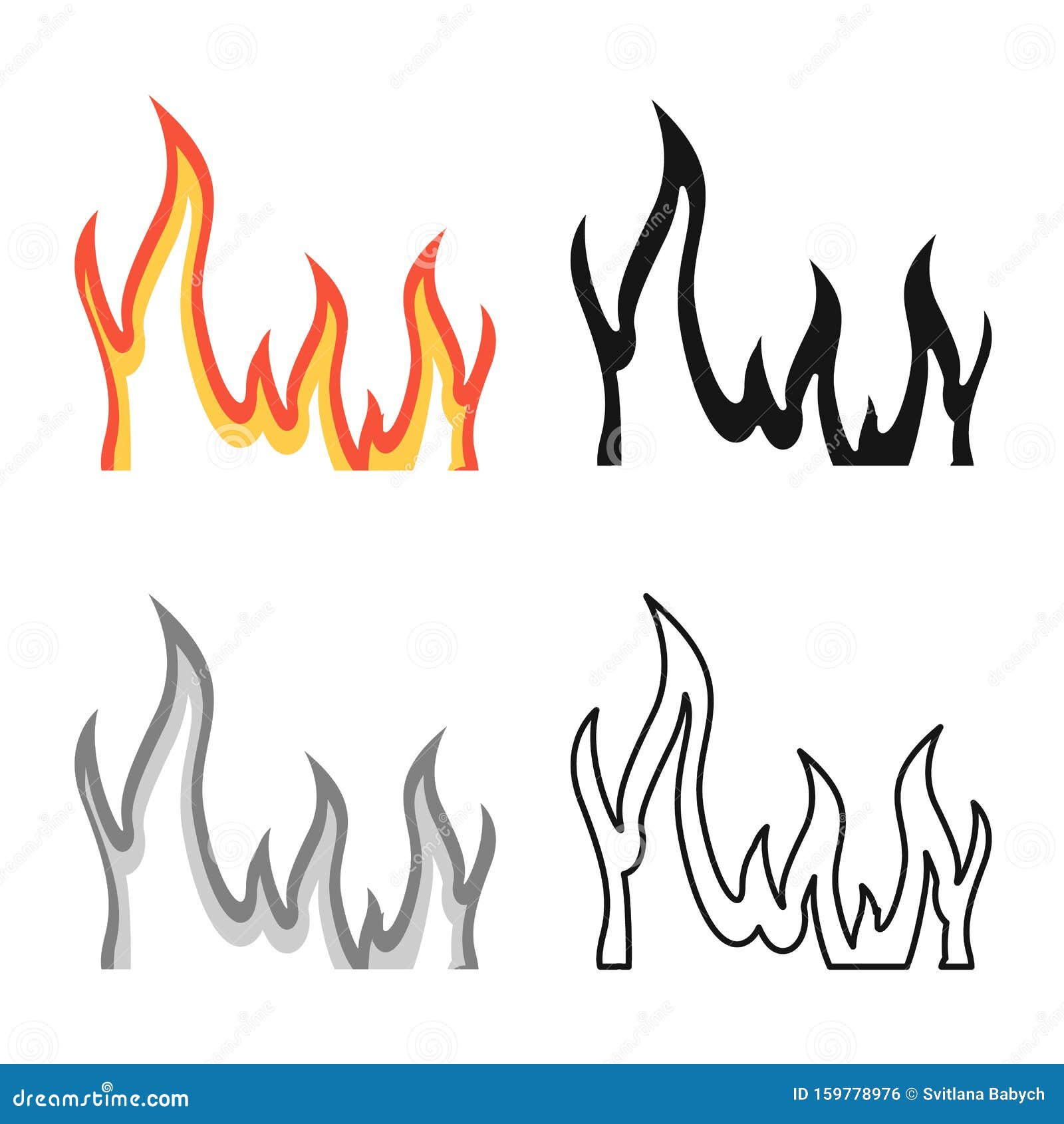Vector Illustration of Flame and Yellow Logo. Set of Flame and Sparkle ...