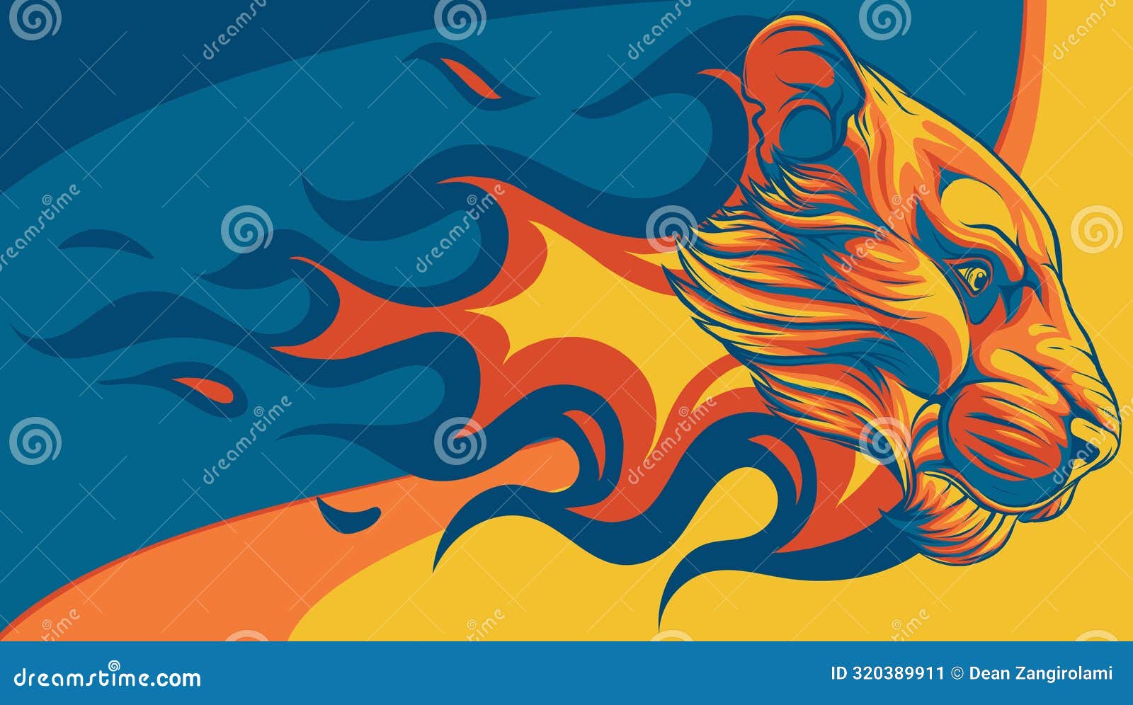 Vector Illustration of Flaming Fire Lion Head Stock Illustration ...