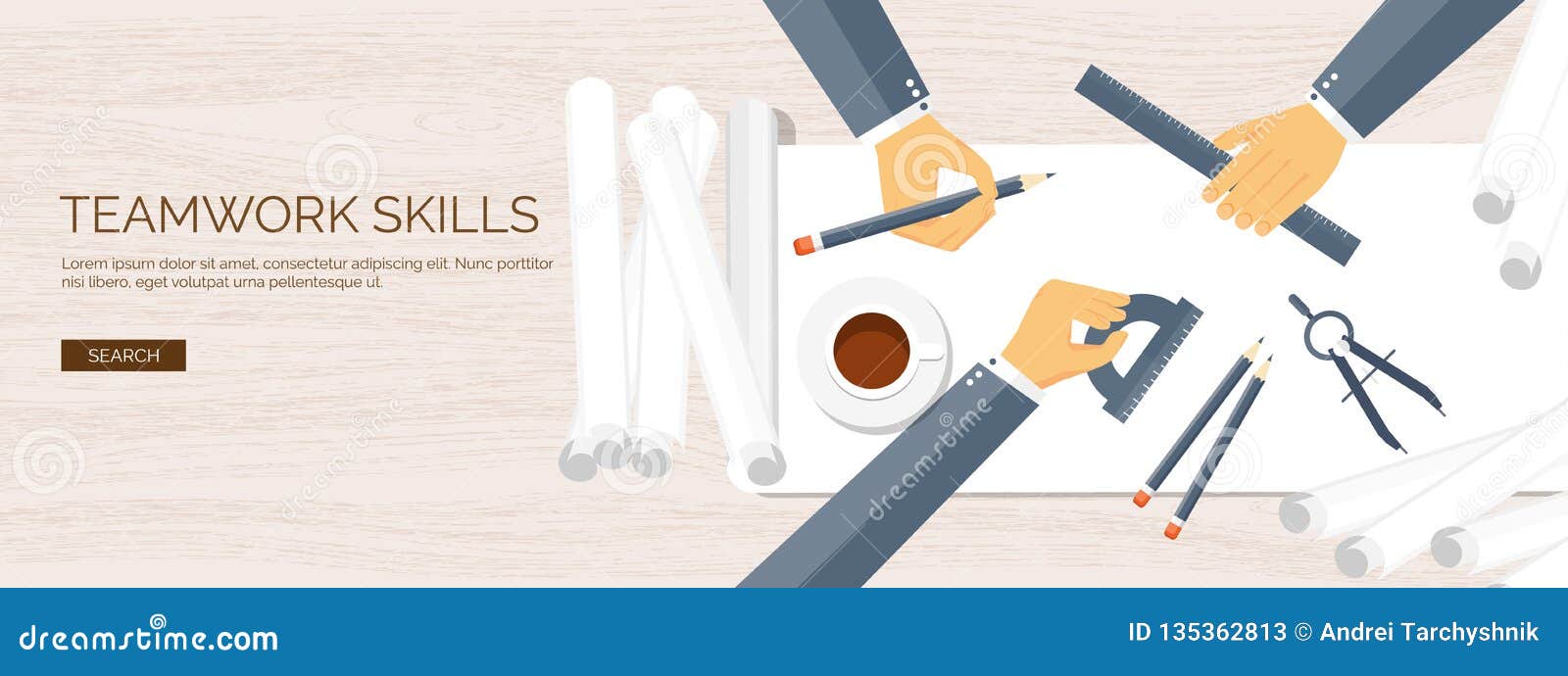 Vector Illustration. Flat Architectural Project. Teamwork. Building ...