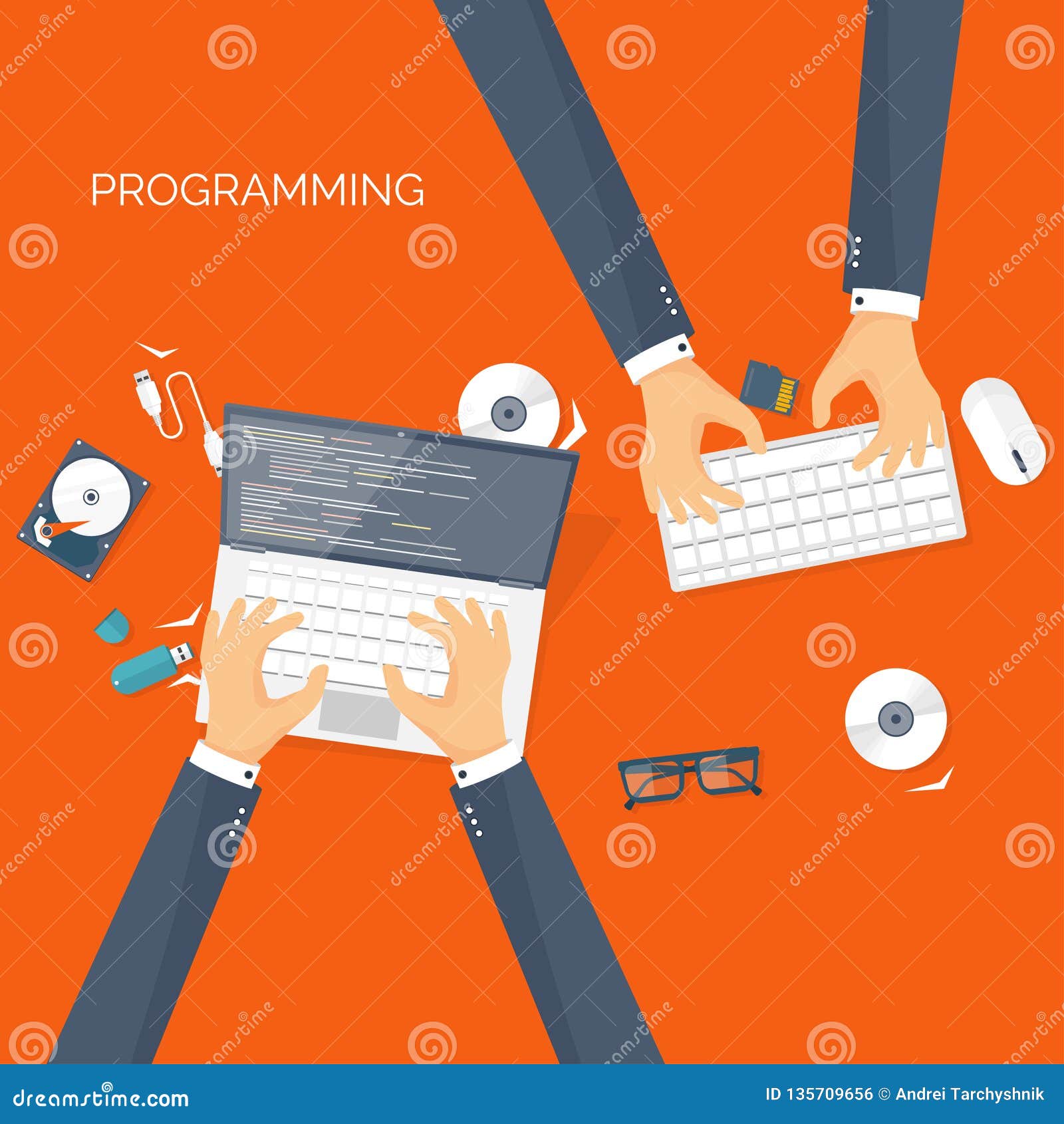 Vector Illustration. Flat Background. Coding Programming and SEO ...