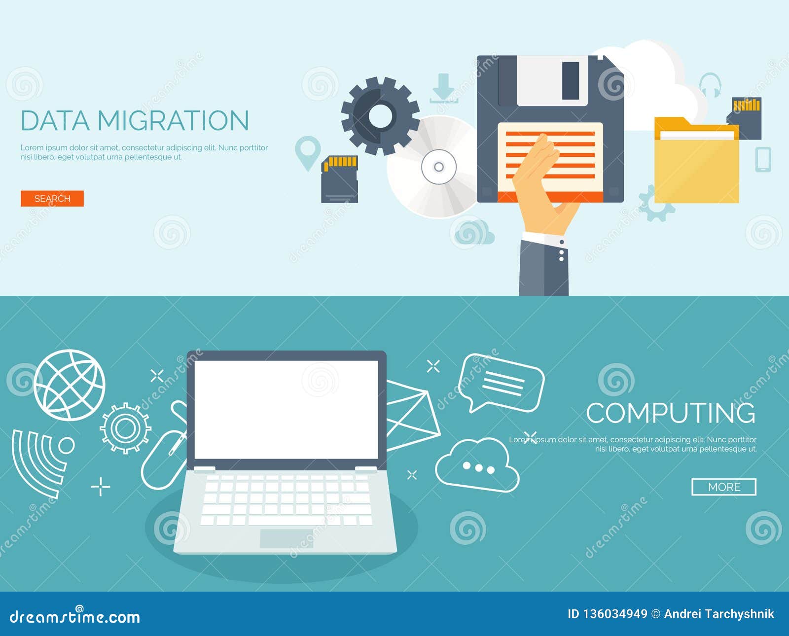 Vector Illustration. Flat Background. Computing Cloud Technology. Data Migration. Stock Vector ...