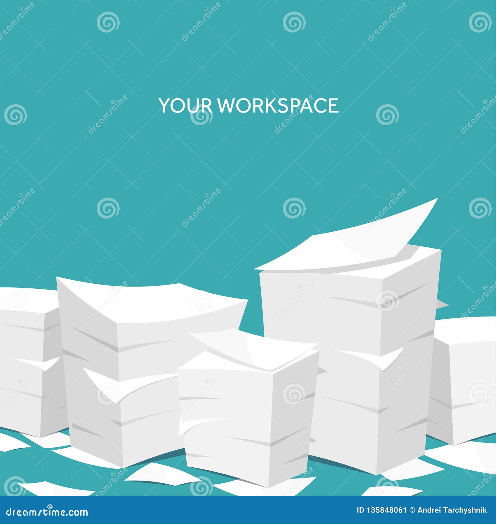 Vector Illustration. Flat Background Paperwork Office Routine Documents ...