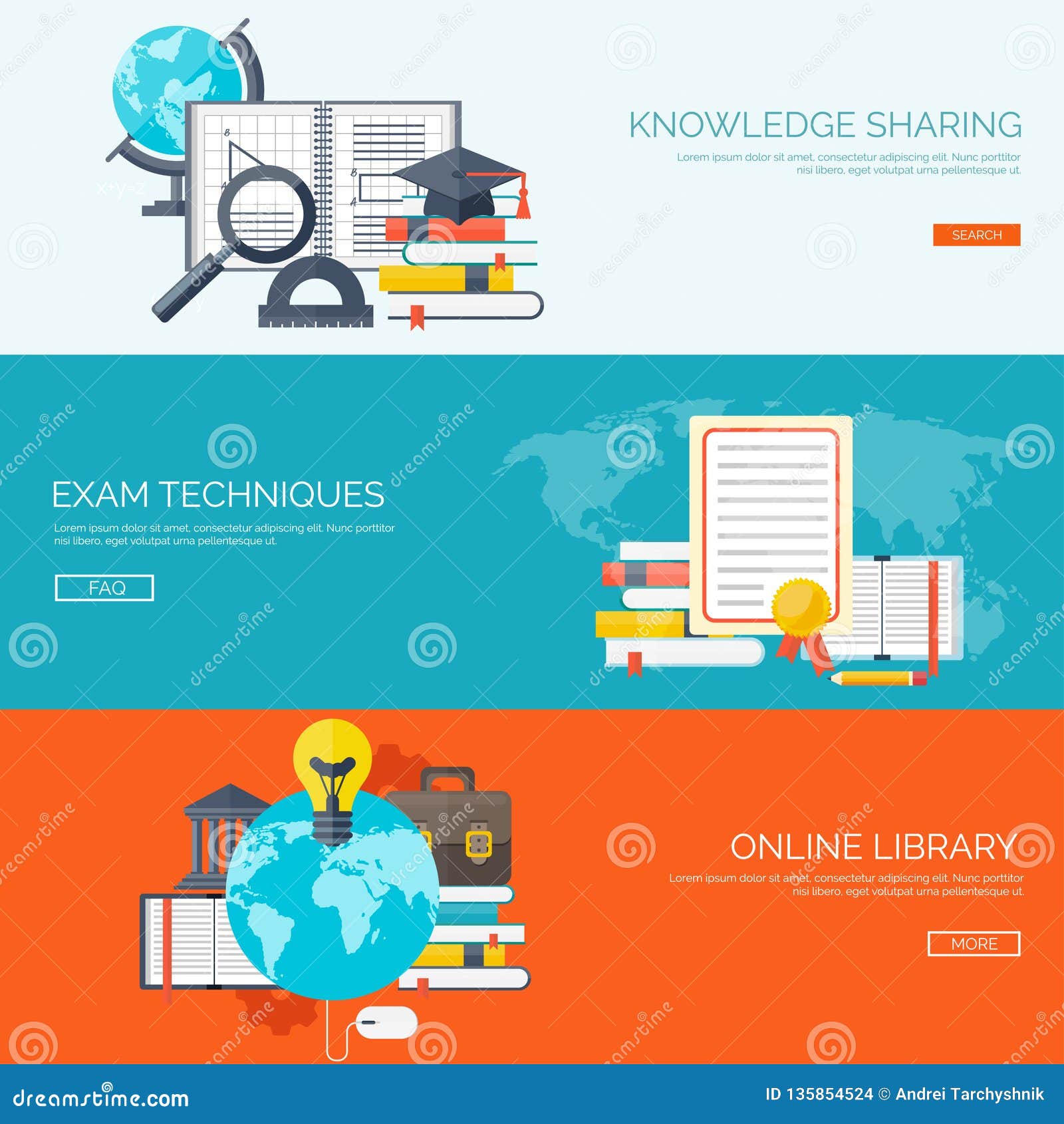 Vector Illustration. Flat Backgrounds Set. Distance Education,learning ...