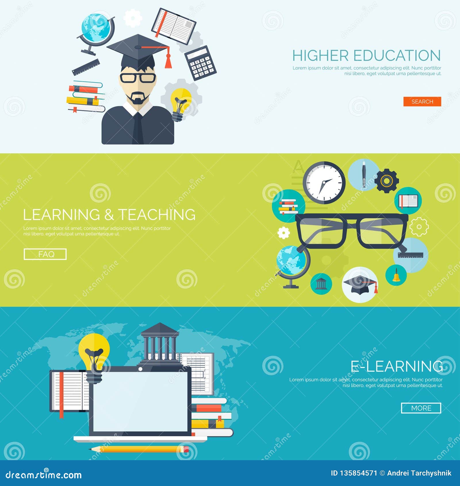 Vector Illustration. Flat Backgrounds Set. Distance Education,learning ...