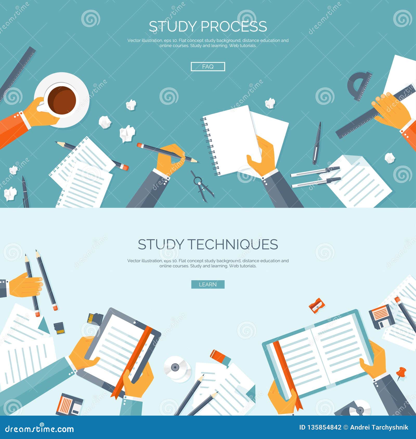 Vector Illustration. Flat Backgrounds Set. Distance Education,learning ...