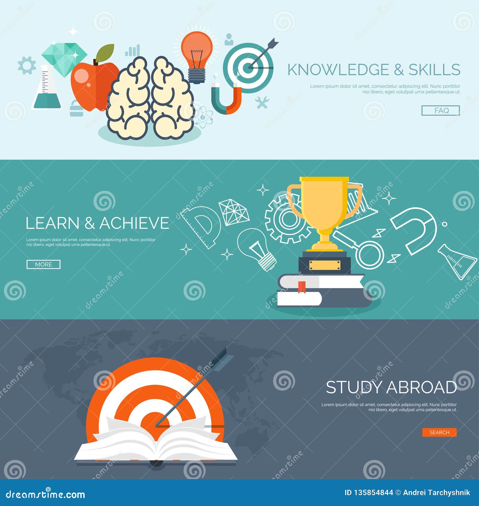 Vector Illustration. Flat Backgrounds Set. Distance Education,learning ...