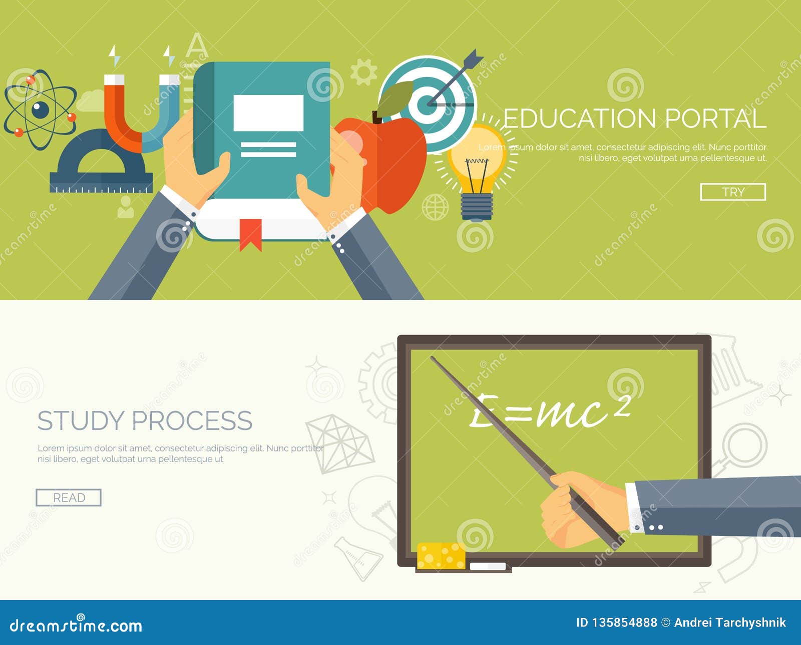 Vector Illustration. Flat Backgrounds Set. Distance Education,learning ...