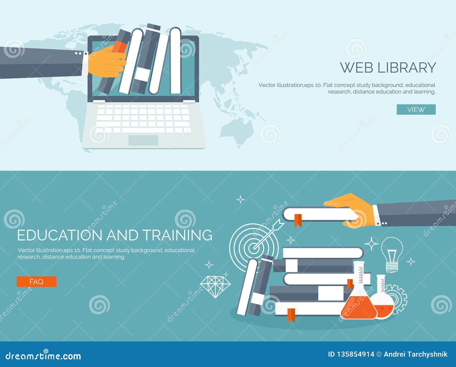 Vector Illustration. Flat Backgrounds Set. Distance Education,learning ...