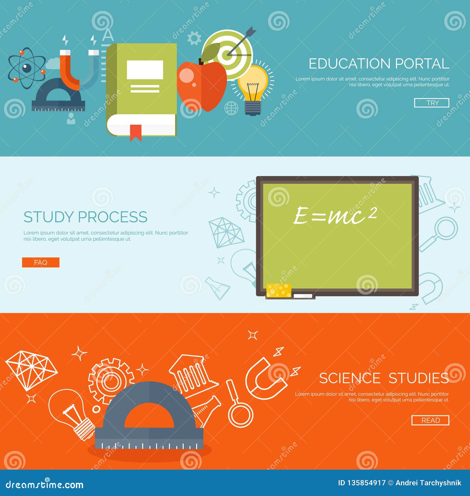 Vector Illustration. Flat Backgrounds Set. Distance Education,learning ...