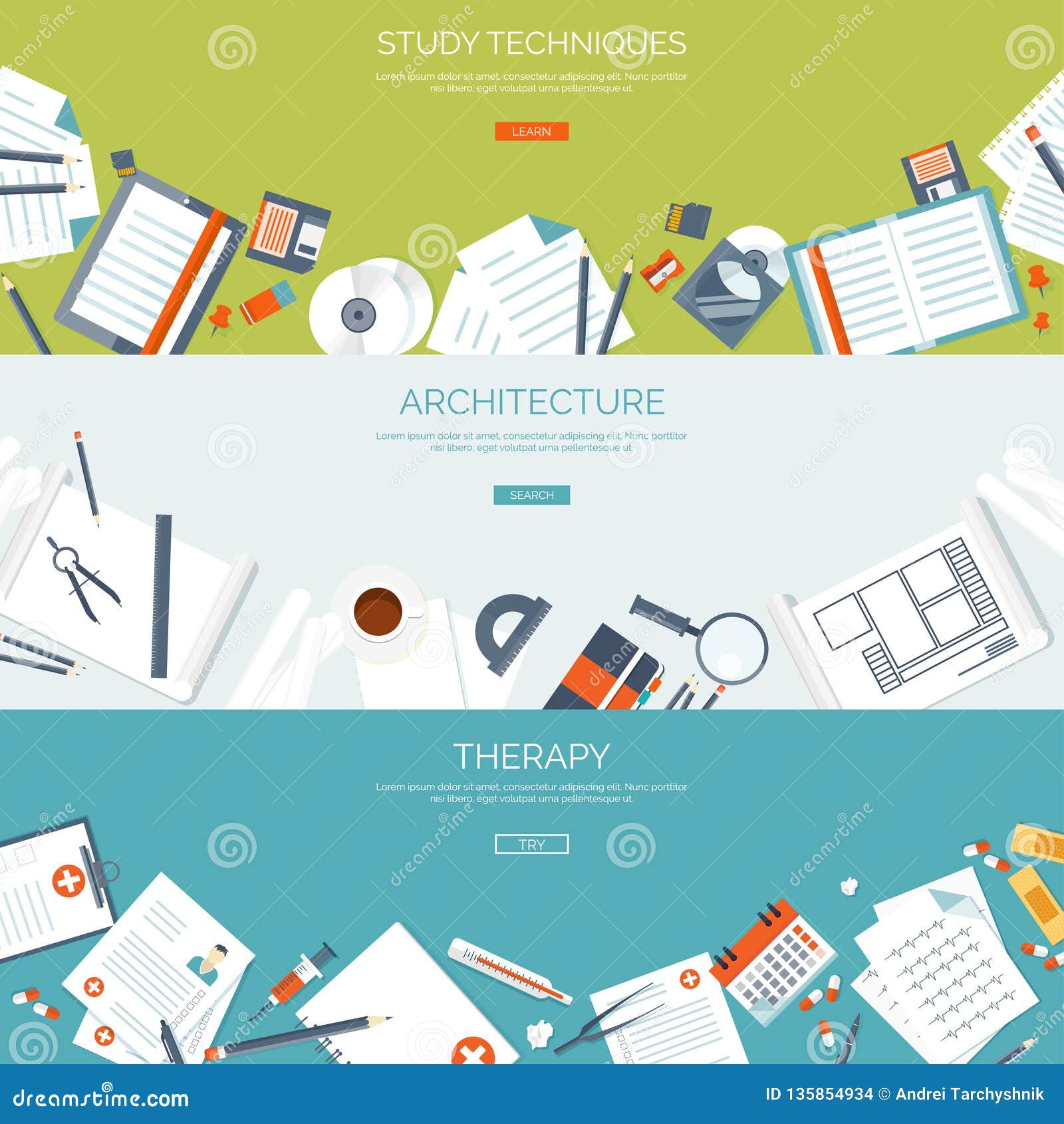 Vector Illustration. Flat Backgrounds Set. Distance Education,learning ...