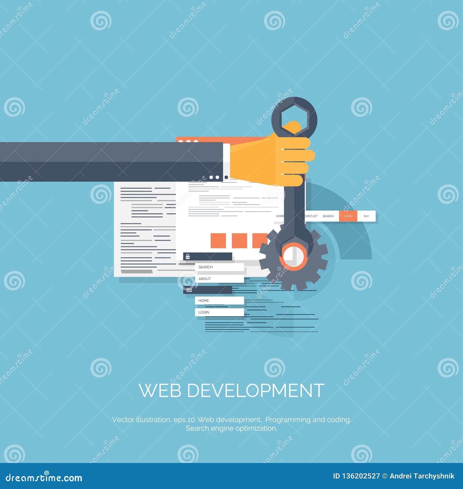 Vector Illustration. Flat Computing Background. Programming,coding. Web Development and Search ...