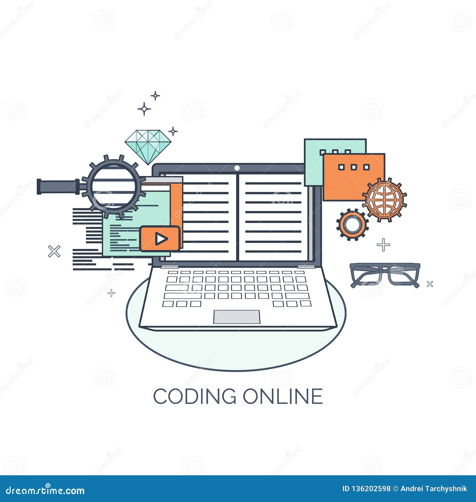 Vector Illustration. Flat Computing Background. Programming,coding. Web Development and Search ...