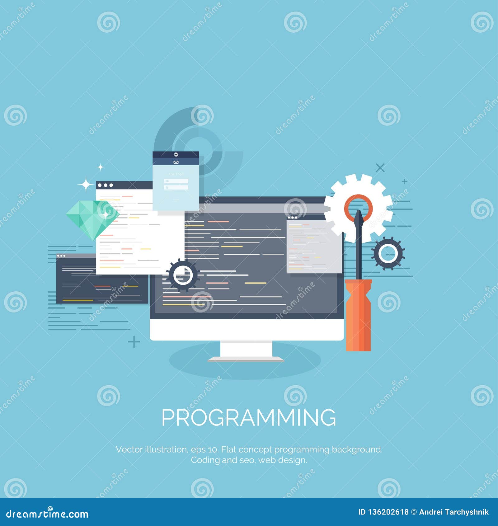 Vector Illustration. Flat Computing Background. Programming,coding. Web ...