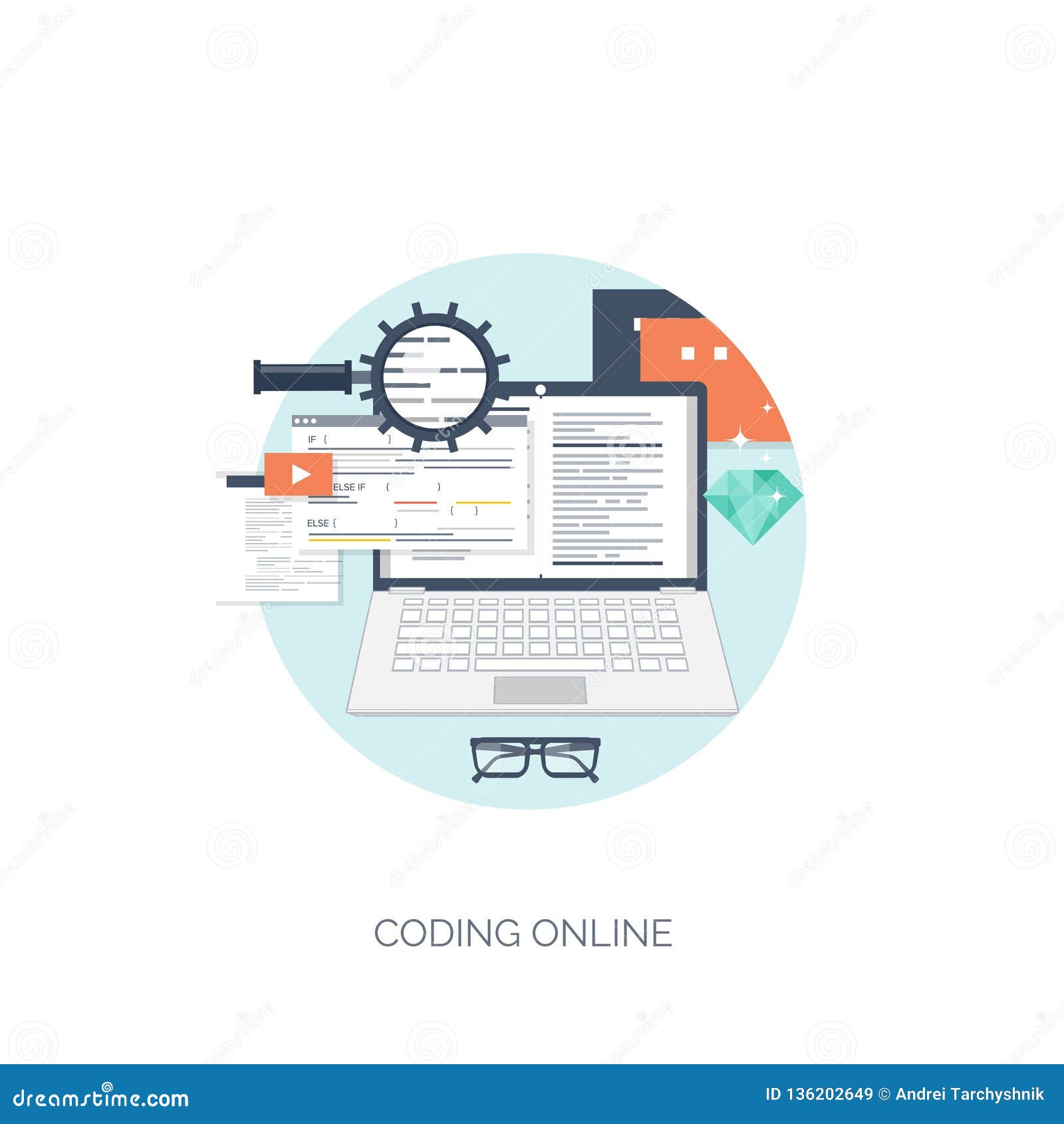 Vector Illustration. Flat Computing Background. Programming,coding. Web Development and Search ...